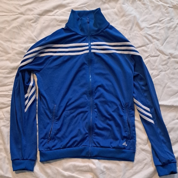 adidas | Sweaters | Adidas Blue Track Jacket With White Stripes | Poshmark
